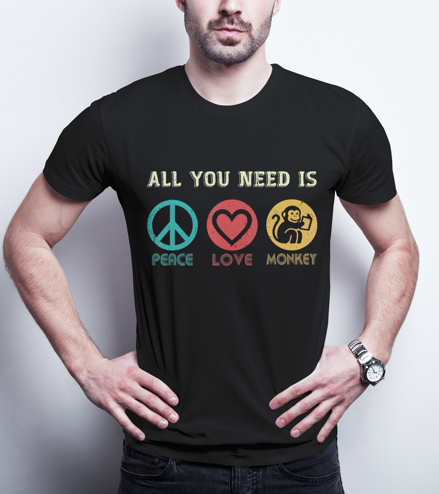 All You Need Is Peace Love And Monkey Symbols T-Shirt