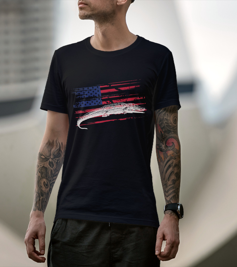 American Flag Alligator Crocodile USA T-Shirt