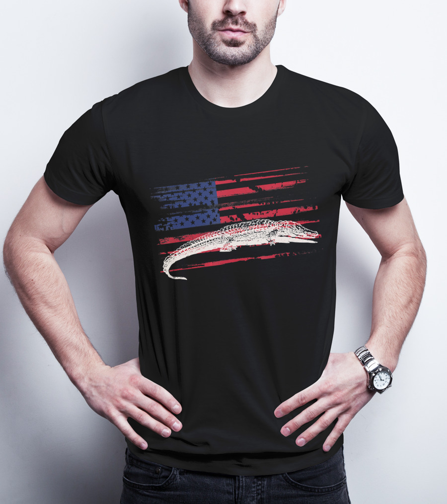 American Flag Alligator Crocodile USA T-Shirt