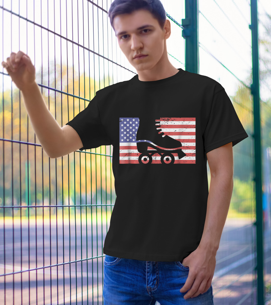 American Flag With Roller Skate T-Shirt