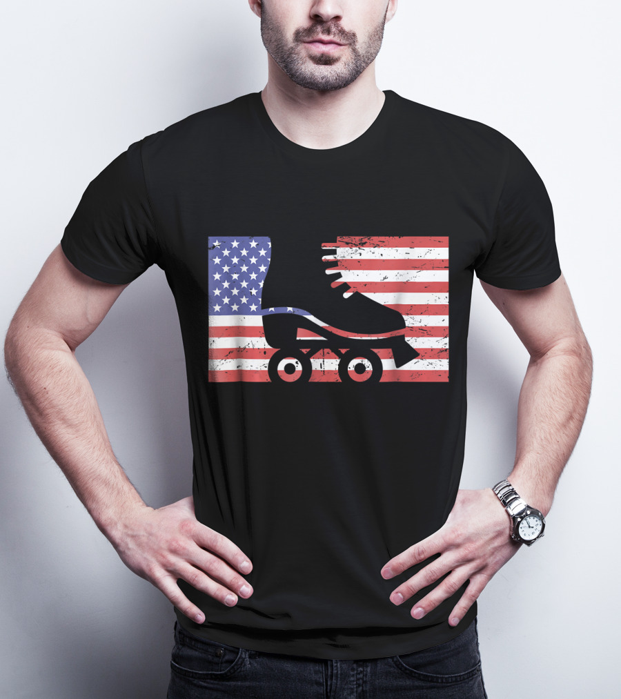 American Flag With Roller Skate T-Shirt