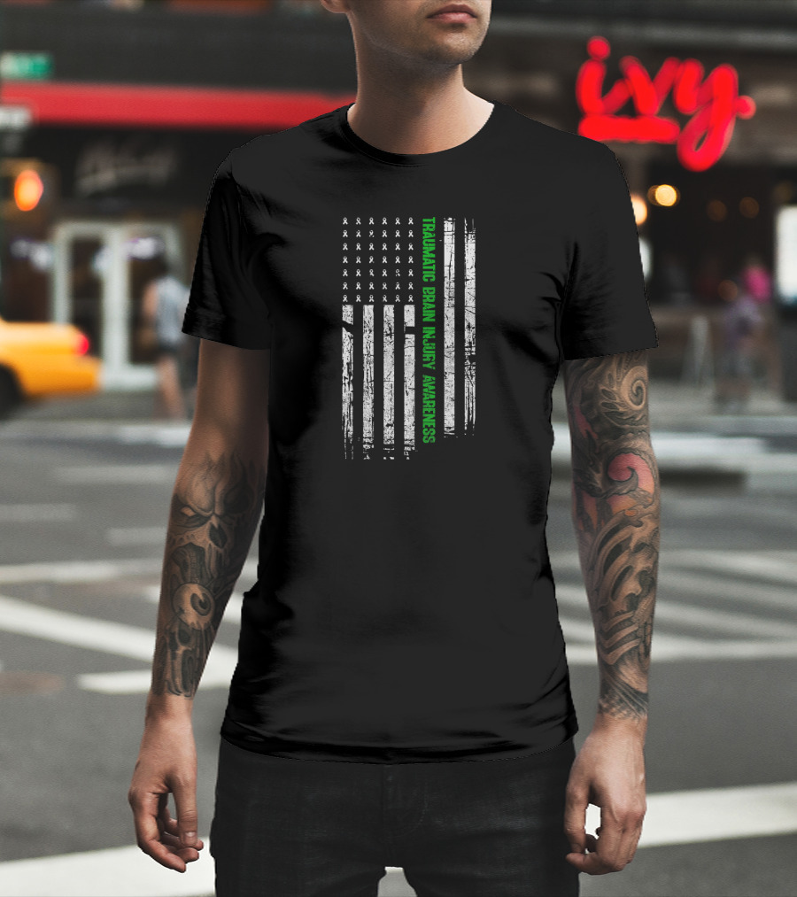 American Flag Traumatic Brain Injury Awareness T-Shirt