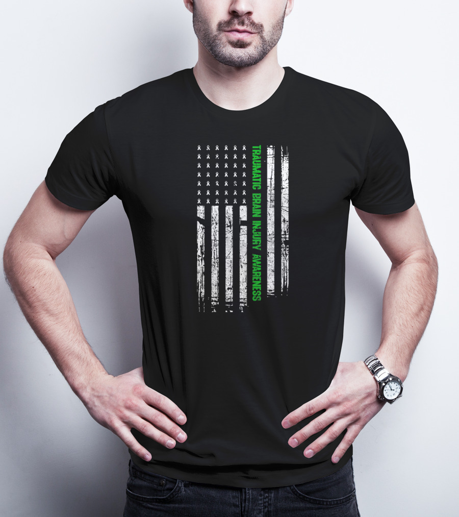 American Flag Traumatic Brain Injury Awareness T-Shirt
