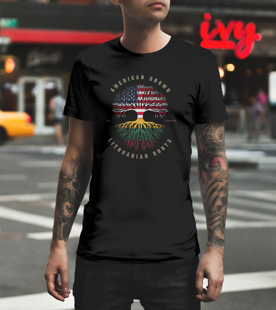 American Grown Lithuanian Roots USA Lithuania Flag Tree T-Shirt
