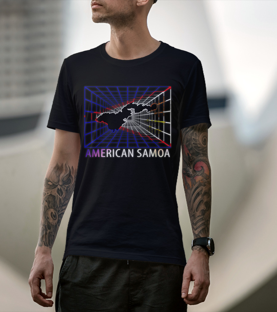 AMERICAN SAMOA Map American Samoan Retro Grid T-Shirt