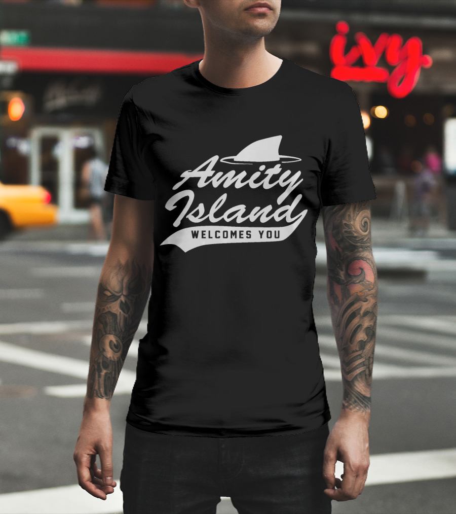 Amity Island Welcomes You Jaws Shark Fin T-Shirt