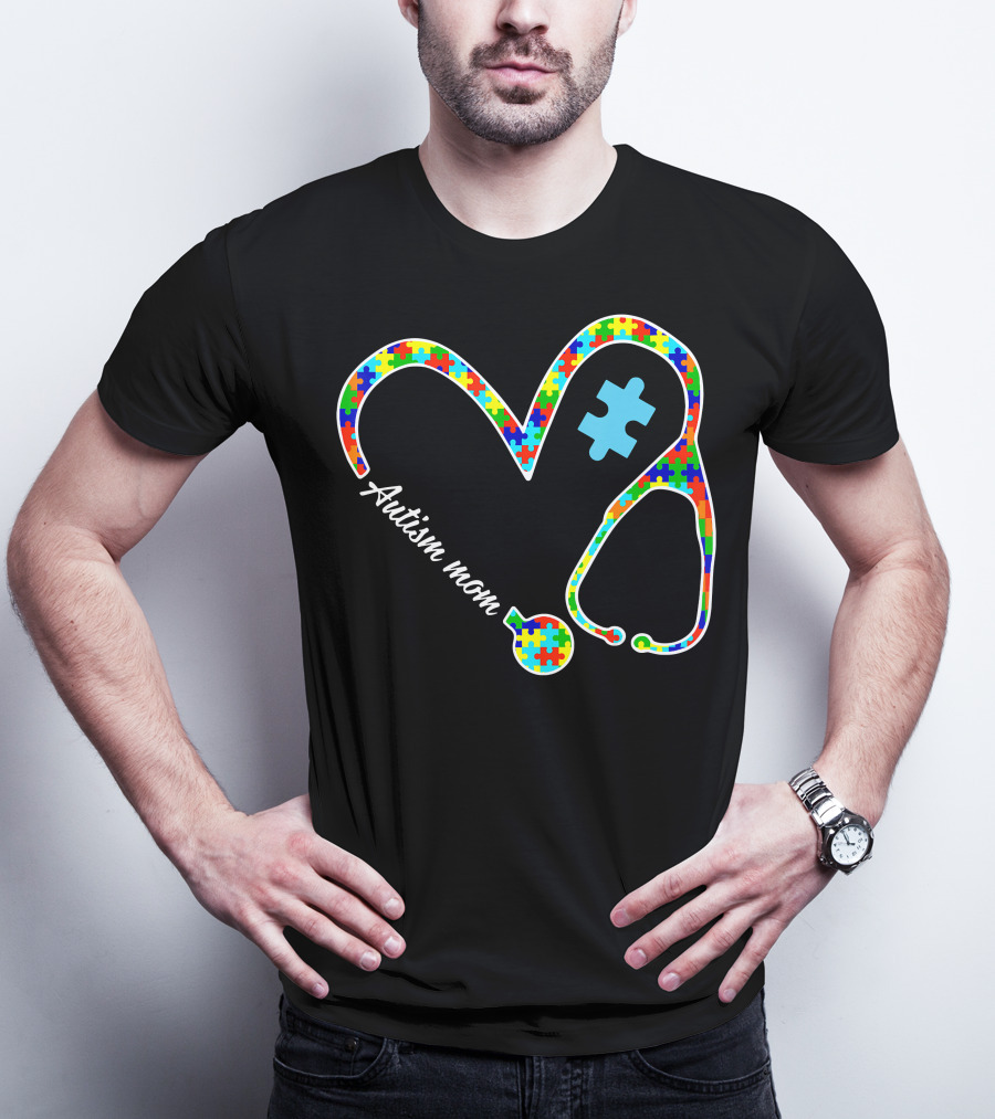 Autism Mom Puzzle Heart Stethoscope Nurse T-Shirt