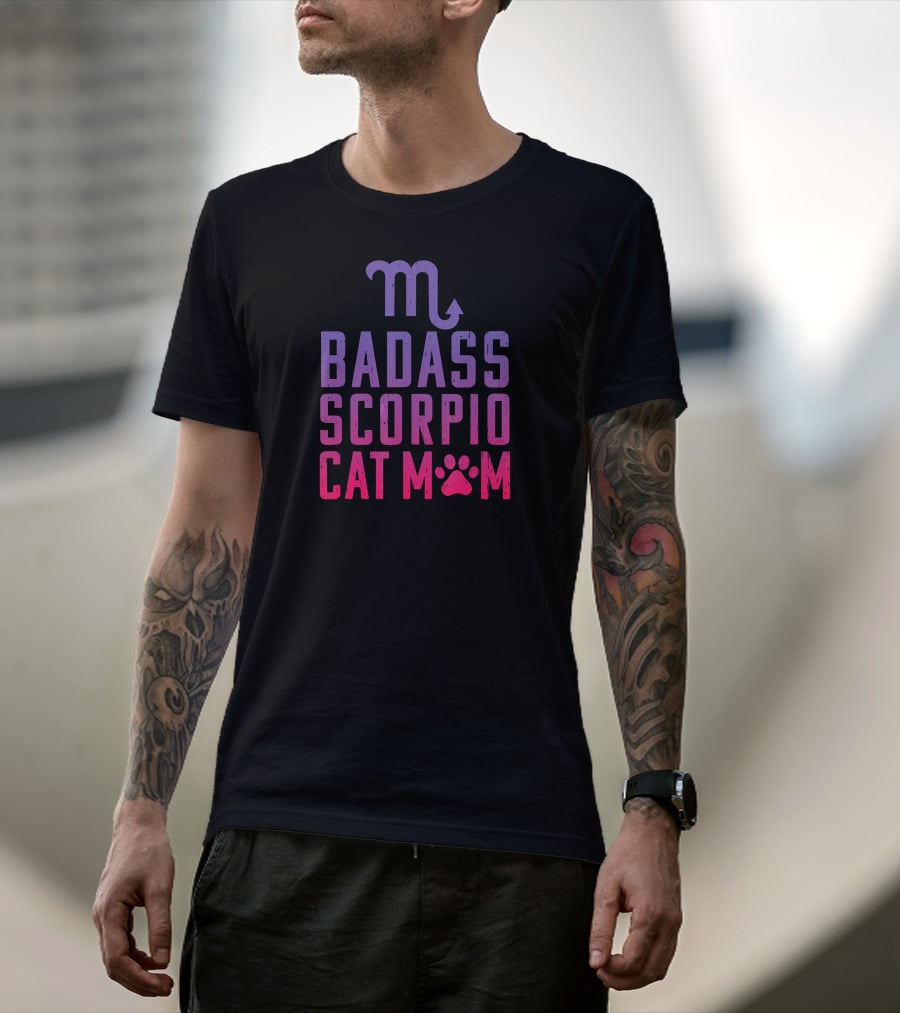 Badass Scorpio Cat Mom With Zodiac Symbol And Paw Prints T-Shirt