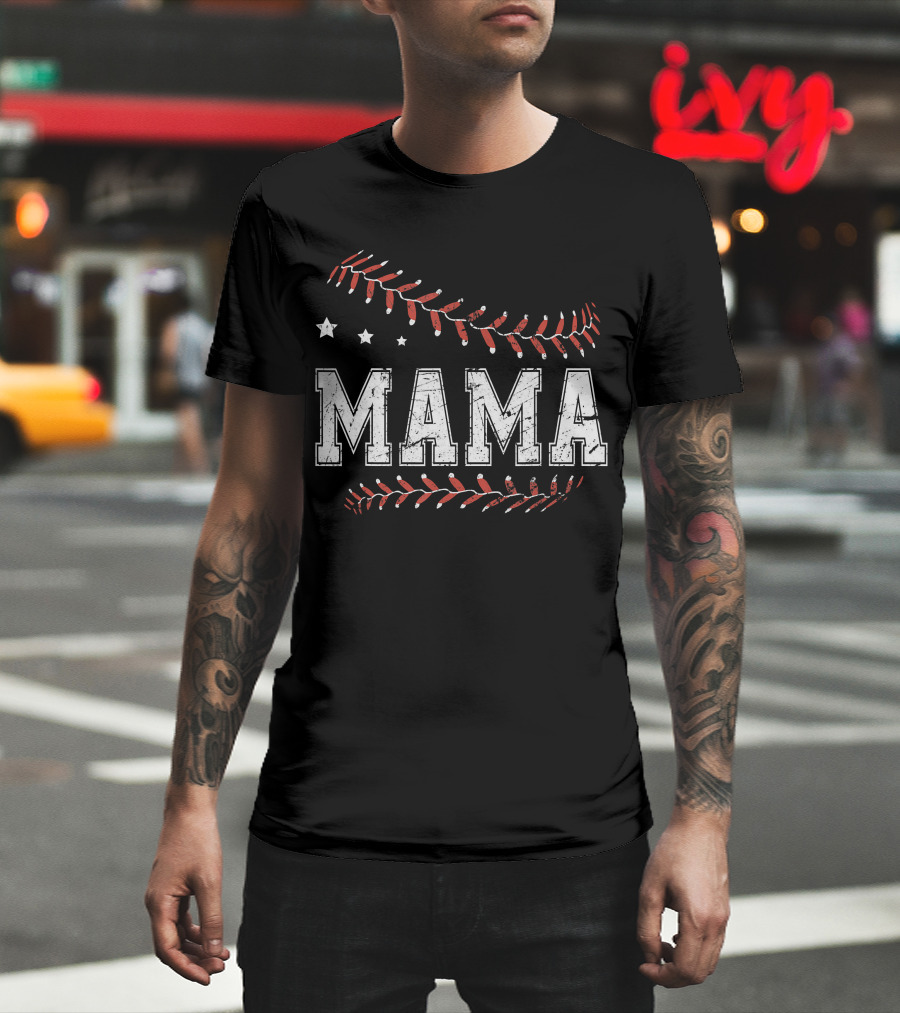 Mama Love Baseball Softball Stars Stitches T-Shirt