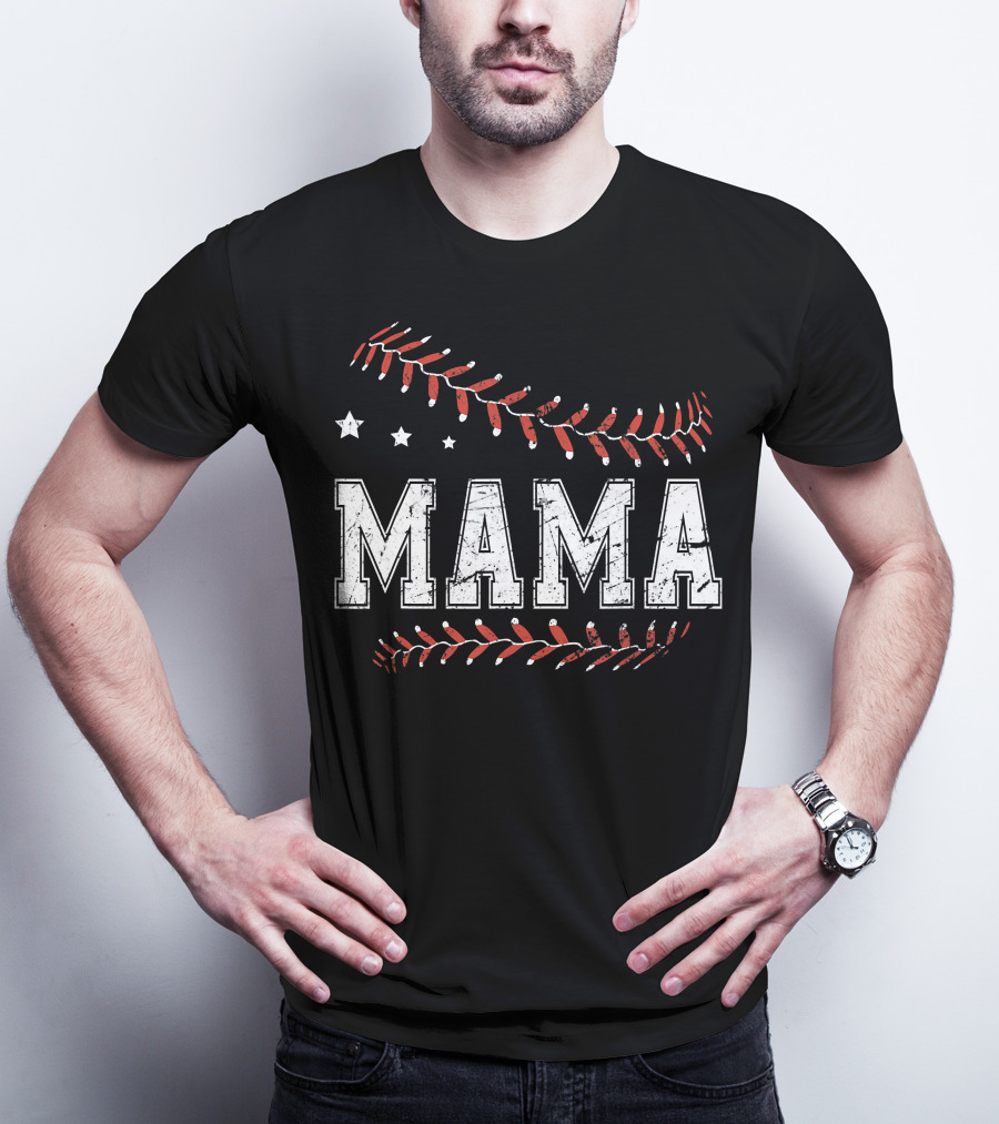 Mama Love Baseball Softball Stars Stitches T-Shirt