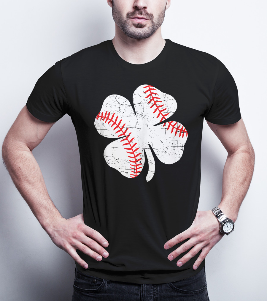 Baseball Patricks Day Boys Me Shamrock Stitch T-Shirt