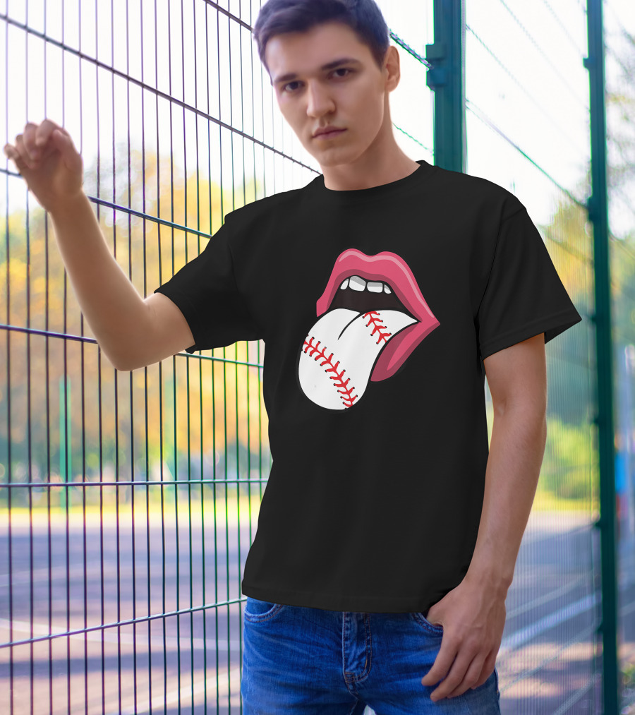 Red Lips Baseball Tongue Kiss T-Shirt