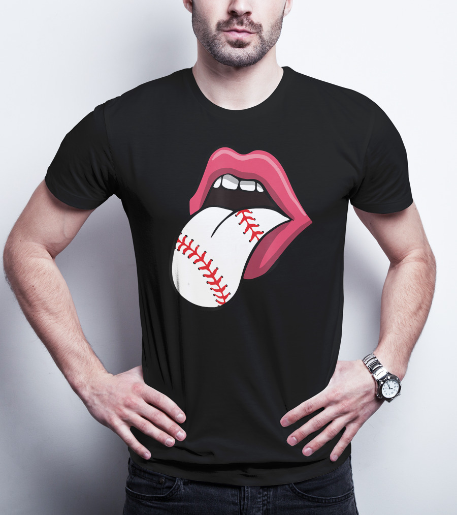 Red Lips Baseball Tongue Kiss T-Shirt