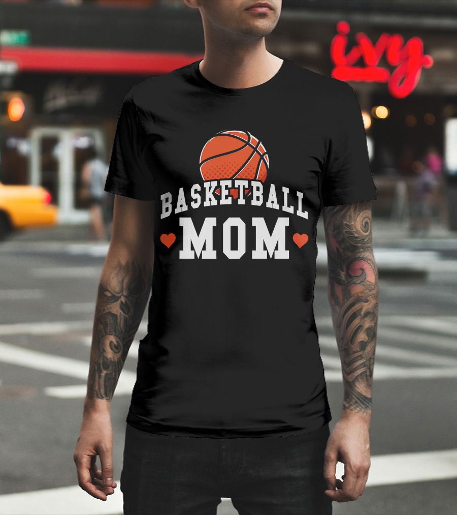Basketball Mom Women's Shirt With Hearts And Basketball T-Shirt