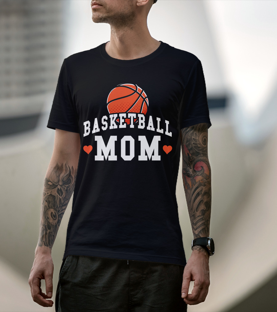 Basketball Mom Women's Shirt With Hearts And Basketball T-Shirt