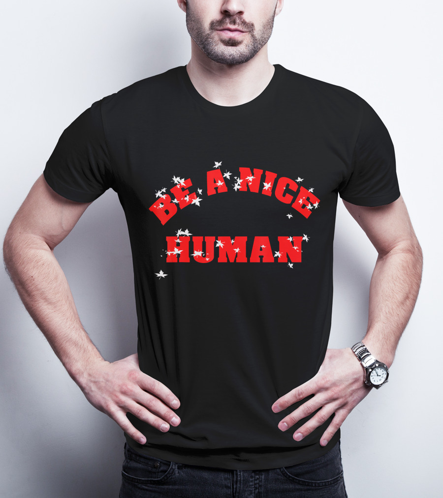 Be A Nice Human Vintage Love Distressed Red Text With Stars T-Shirt