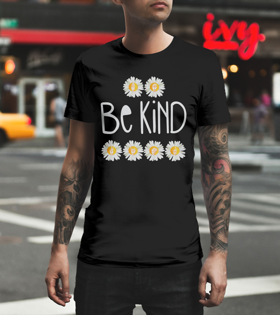 Be Kind Daisy Peace Symbol Cute Rainbow T-Shirt