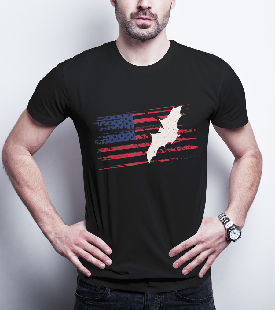 US American Flag Bat Silhouette Patriotic Flying Animal T-Shirt