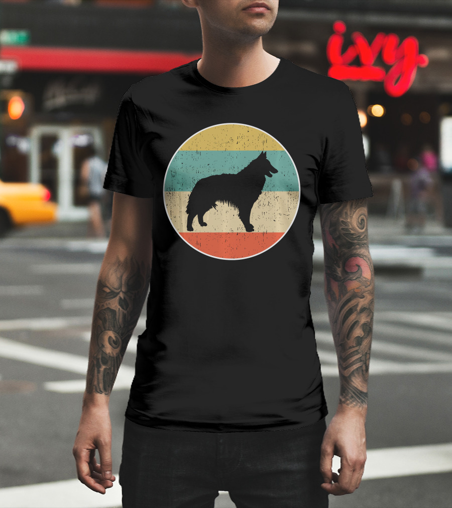 Belgian Tervuren Dog Vintage Silhouette Retro Stripes T-Shirt