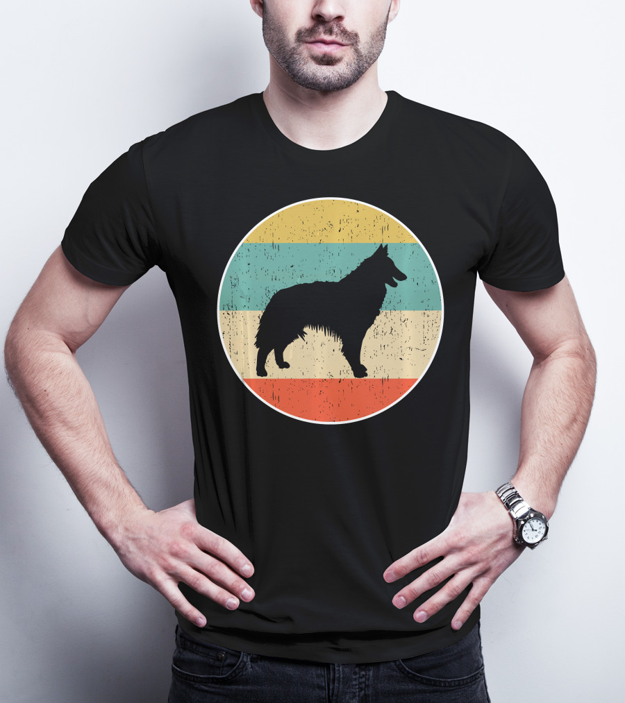 Belgian Tervuren Dog Vintage Silhouette Retro Stripes T-Shirt