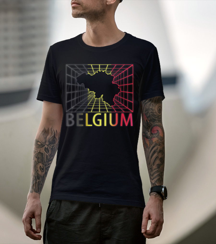 Belgium Map Neon Grid T-Shirt