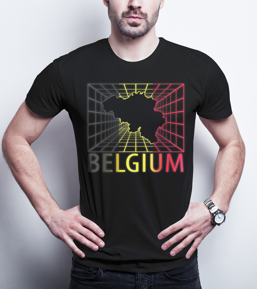 Belgium Map Neon Grid T-Shirt
