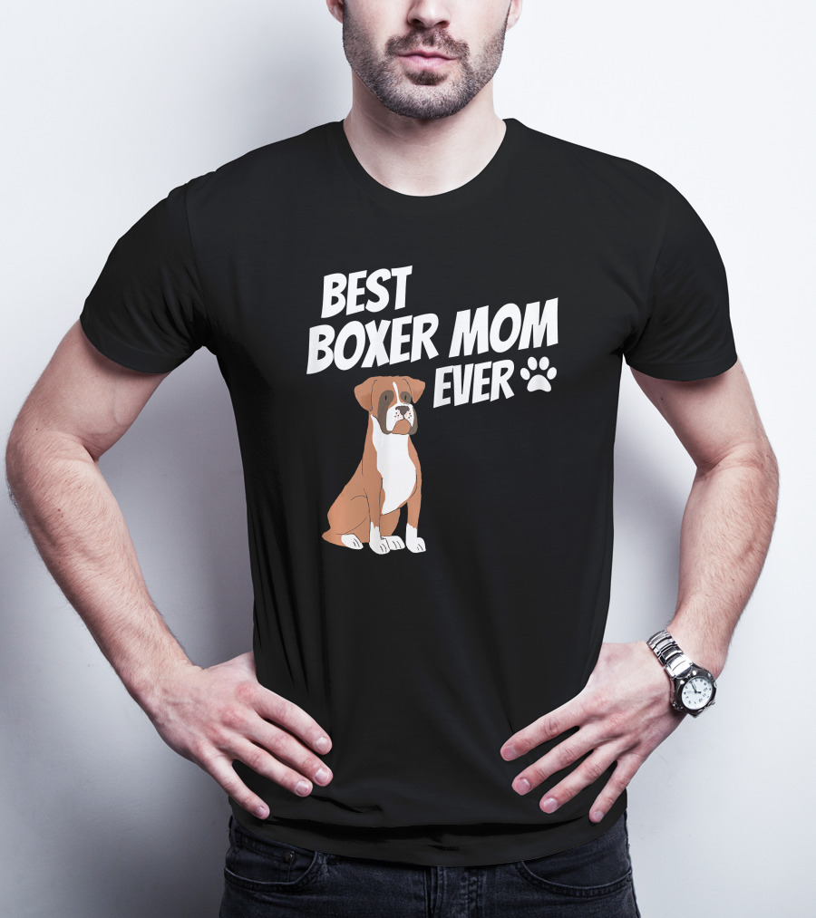 Best Boxer Mom Ever With Cute Dog And Paw Prints T-Shirt