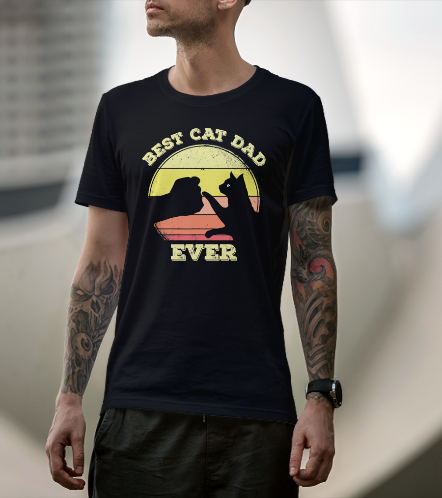 Best Cat Dad Ever Funny Cat Lover Sunset Fist Bump T-Shirt