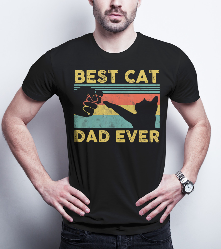 Best Cat Dad Ever Fist Bump Vintage Style Cat Daddy T-Shirt