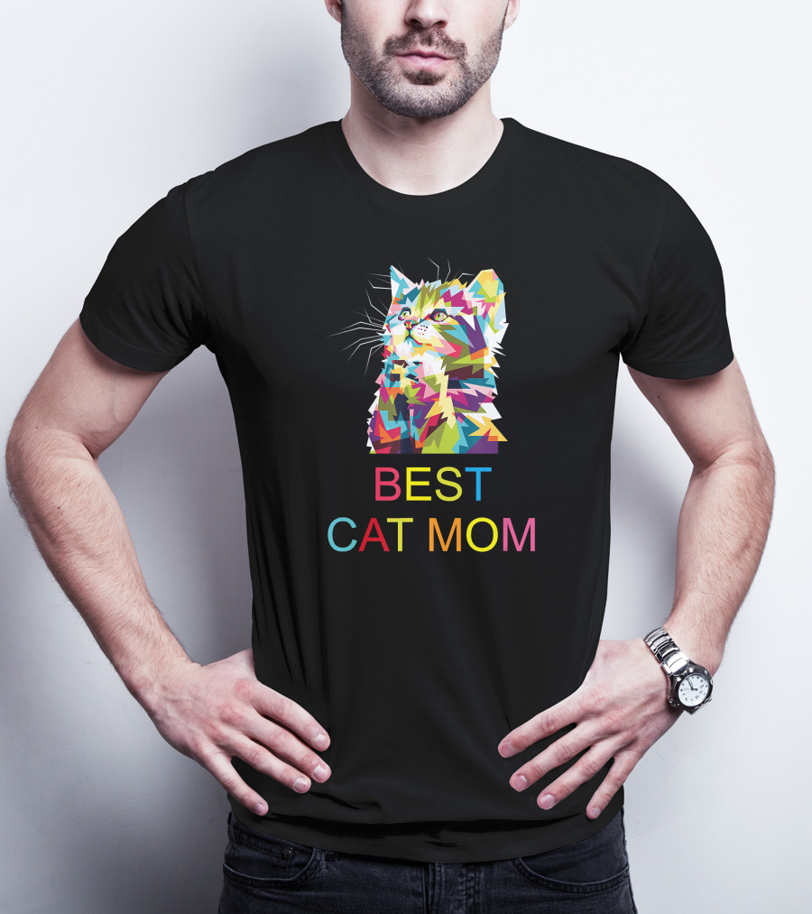 Best Cat Mom Ever Cute Cat Lady Colorful Geometric Kitten T-Shirt
