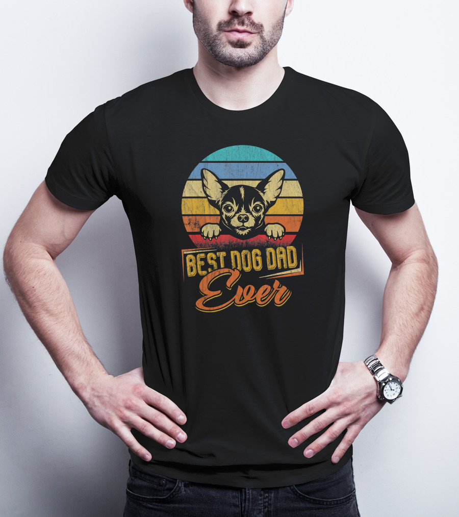 Best Dog Dad Ever Vintage Chihuahua Retro Stripes T-Shirt