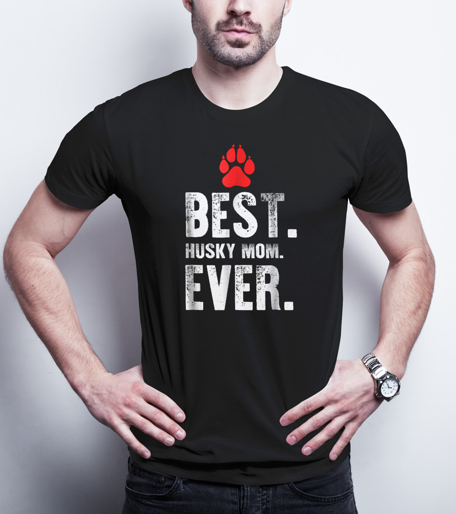 Best Husky Mom Ever With Red Paw Prints T-Shirt
