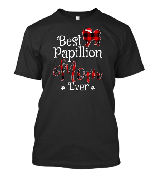 Best Papillion Mom Ever Santa Plaid Paws T-Shirt