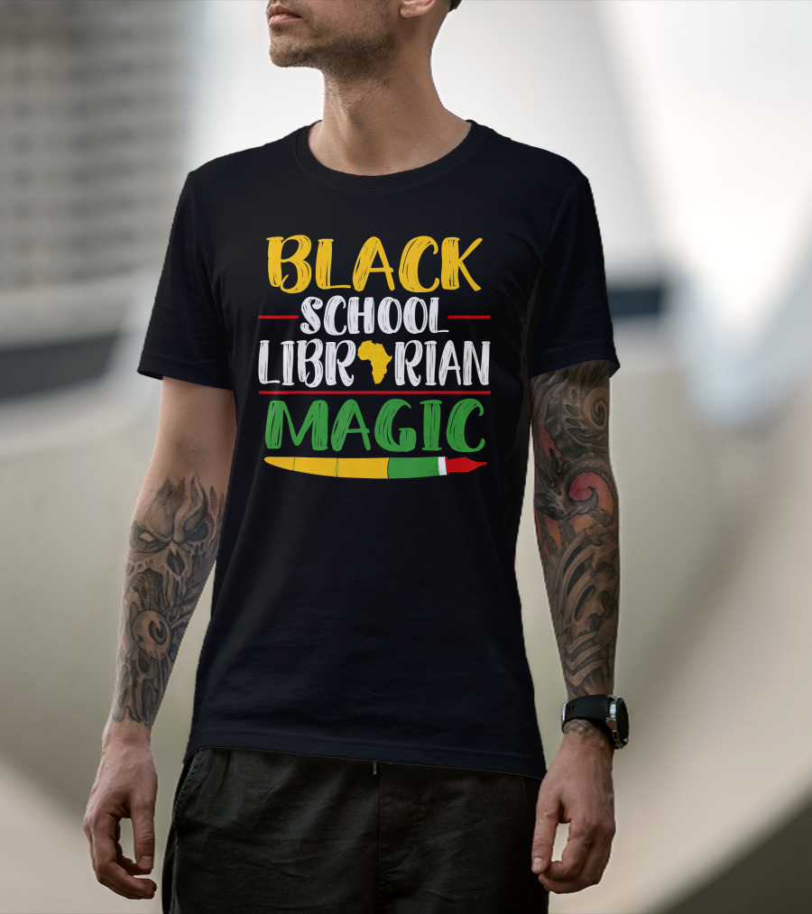 Black School Librarian Magic Africa Map Pencil T-Shirt
