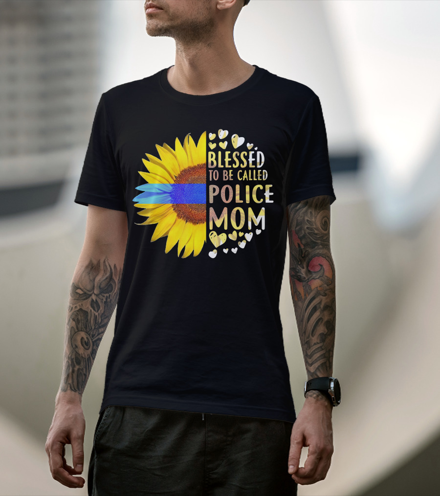 Blessed To Be Called Police Mom Sunflower Heart Elements T-Shirt