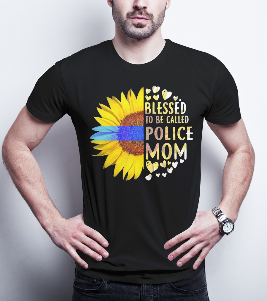 Blessed To Be Called Police Mom Sunflower Heart Elements T-Shirt