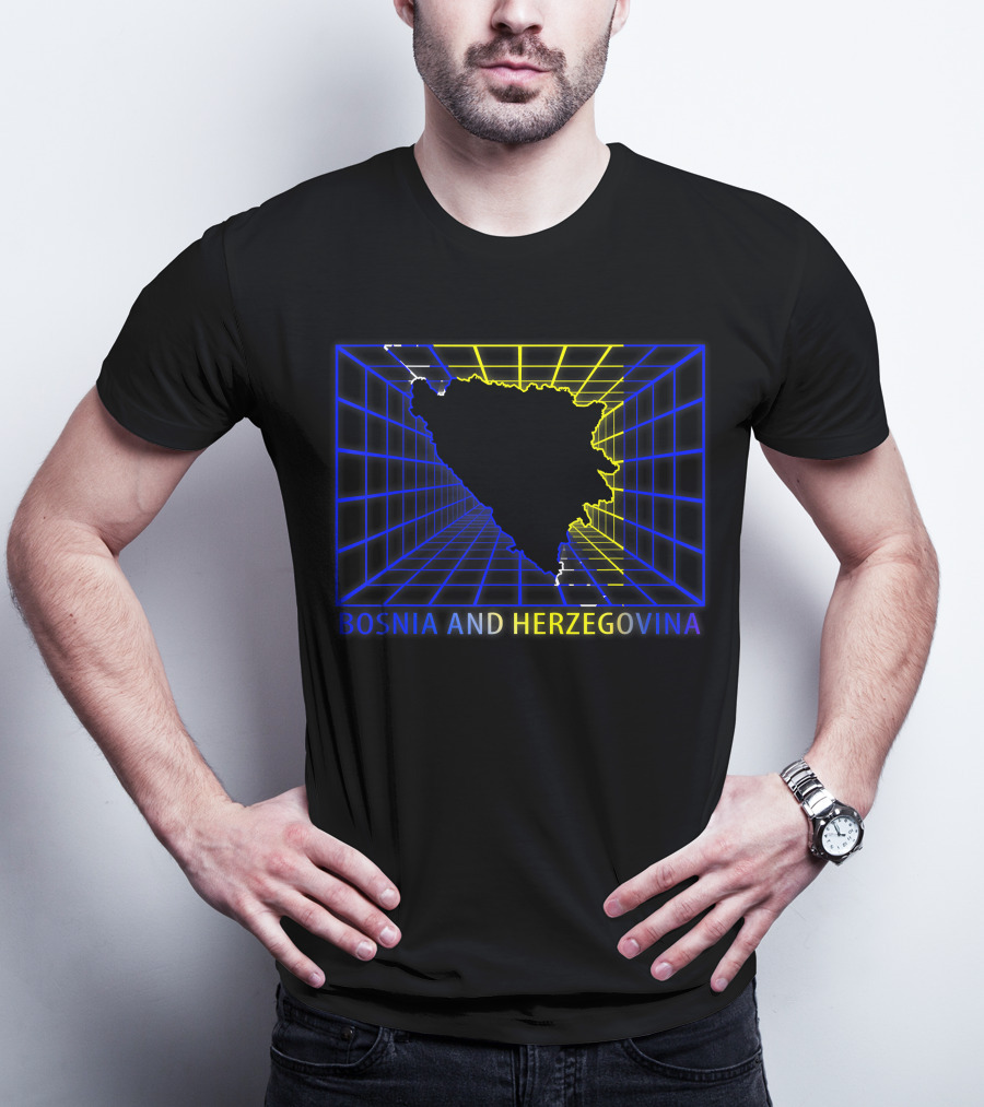 Bosnia And Herzegovina Map Bosnian Neon Grid T-Shirt