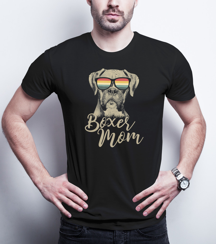 Boxer Mom Funny Boxer Dog With Colorful Sunglasses T-Shirt