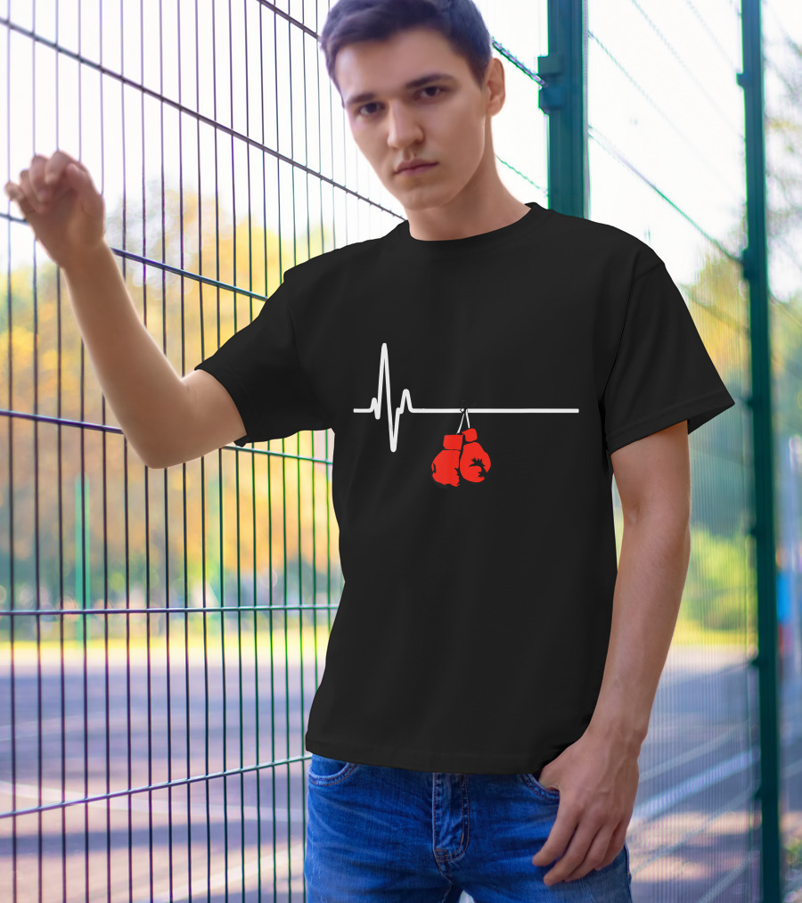 Boxing Gloves Heartbeat MMA Red Glove Pulse Line T-Shirt