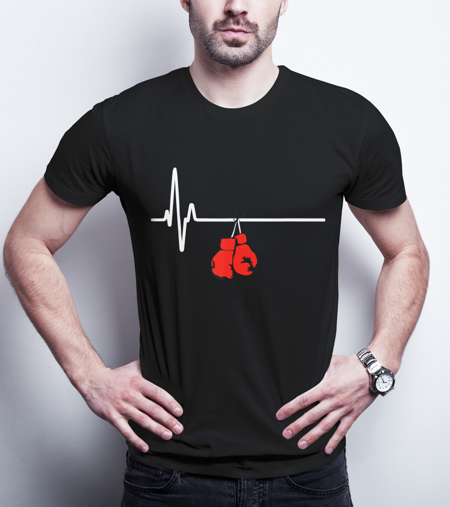Boxing Gloves Heartbeat MMA Red Glove Pulse Line T-Shirt