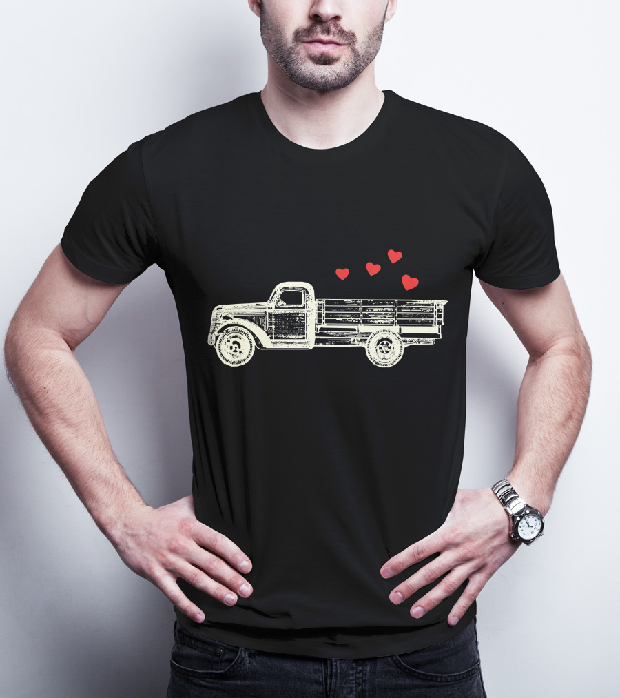 Boys Vintage Truck Hearts Cute Valentine T-Shirt