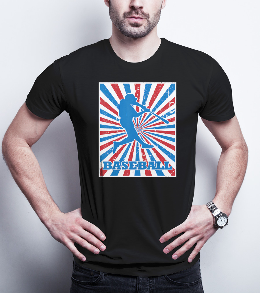 Vintage American Baseball Red White Blue Str Baseball Player T-Shirt