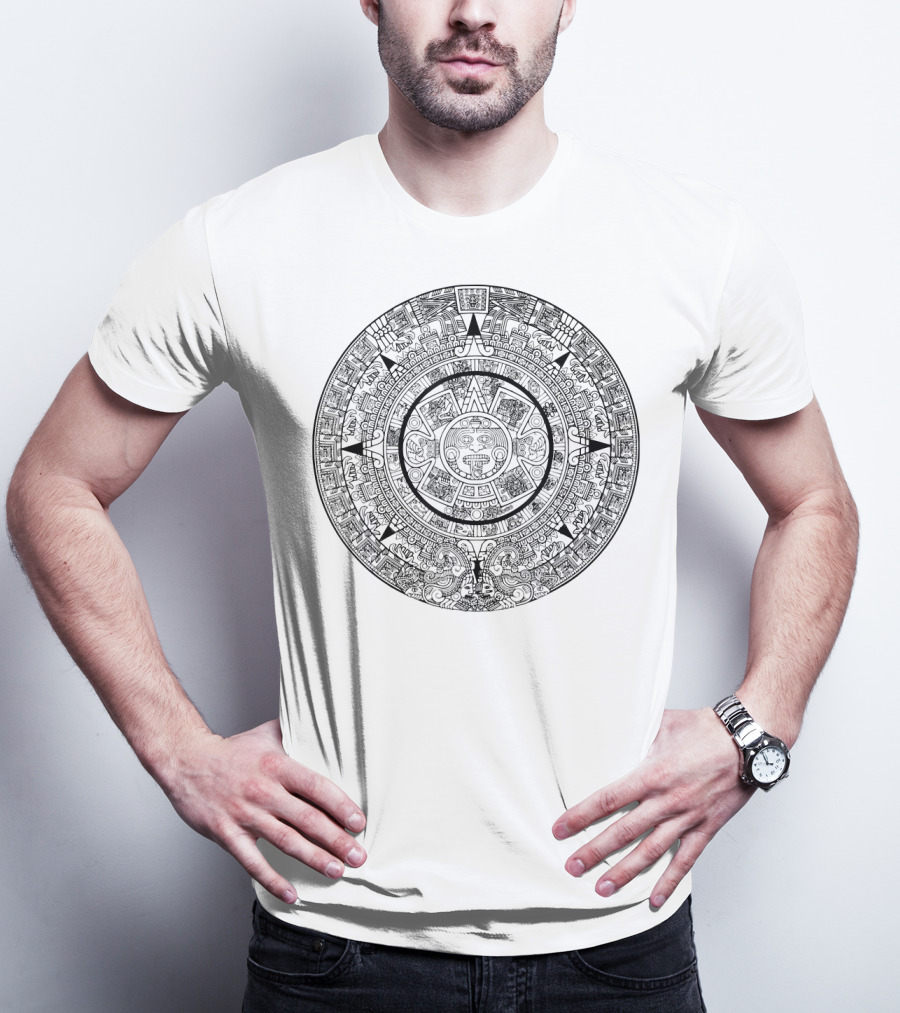 Vintage Aztec Calendar Archeology Circular Stone T-Shirt