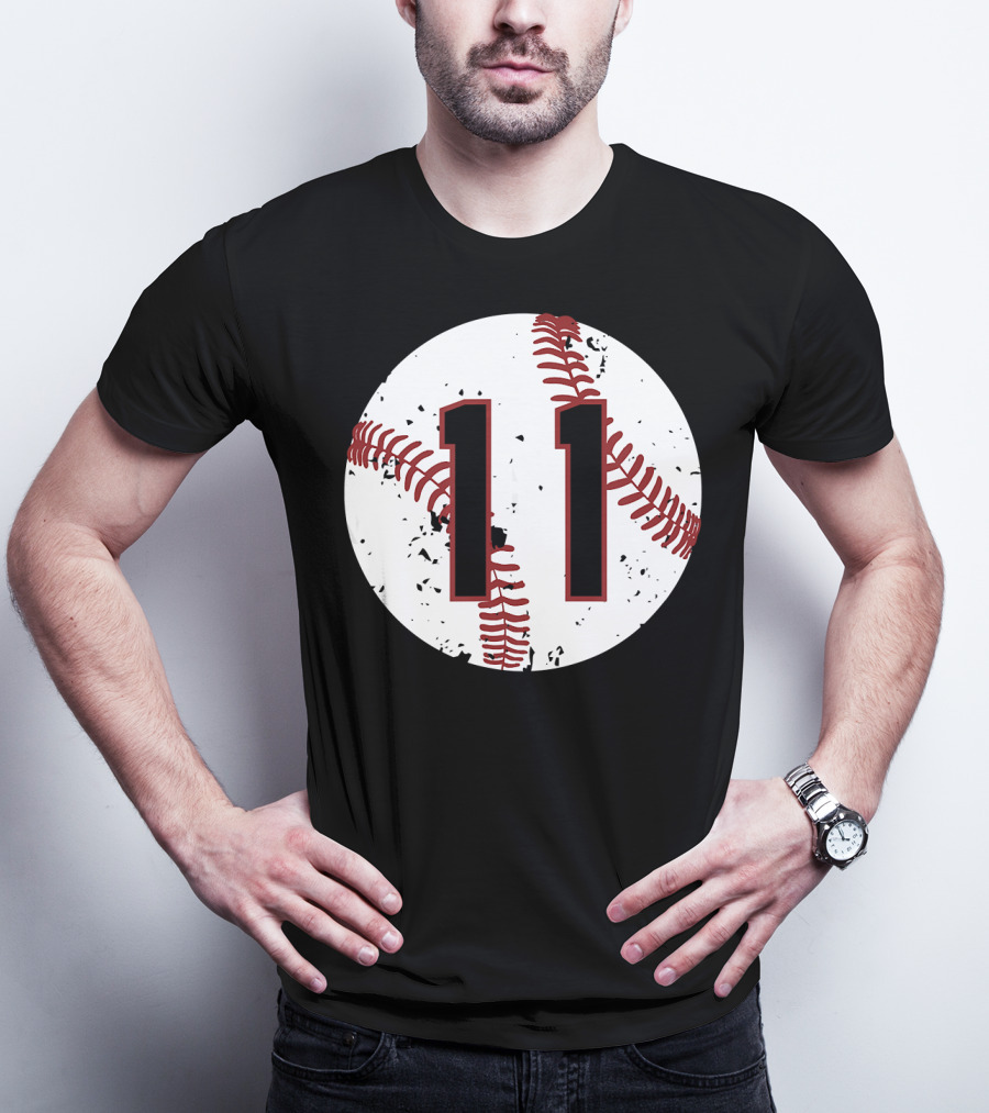 Vintage Baseball Number 11 Cool Softball Circle T-Shirt