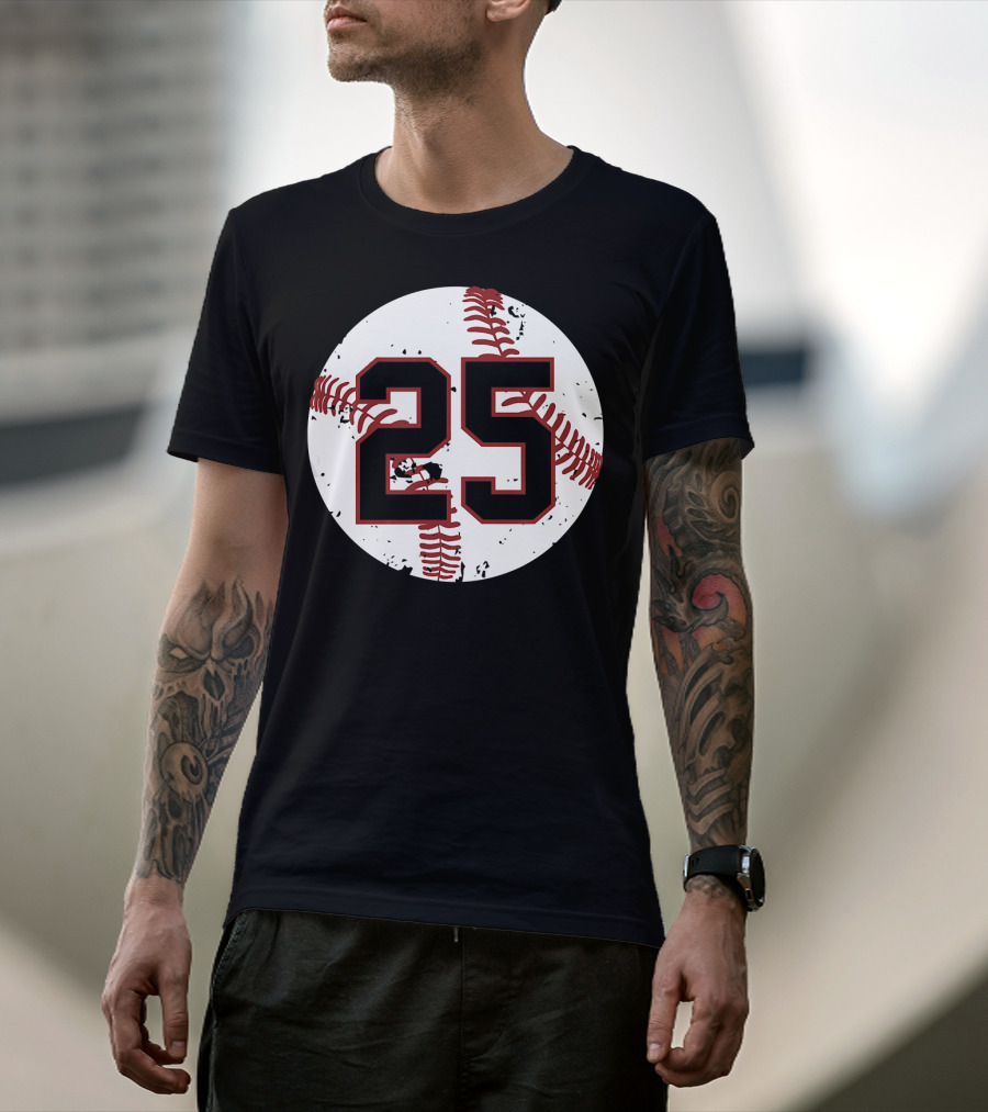 Vintage Baseball Number 25 Circle Pattern Cool Sof T-Shirt
