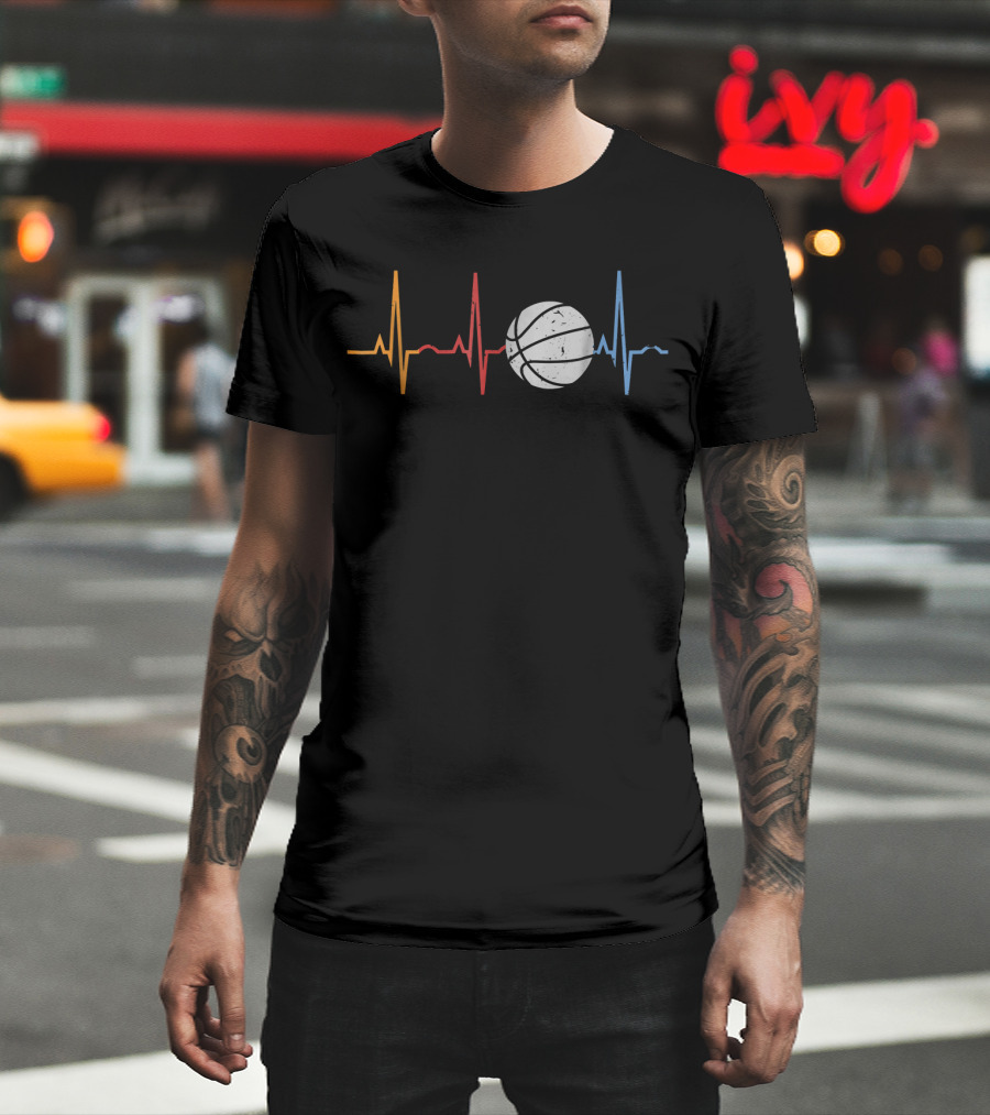 Vintage Basketball Heartbeat Retro Colorful Line Basketball T-Shirt