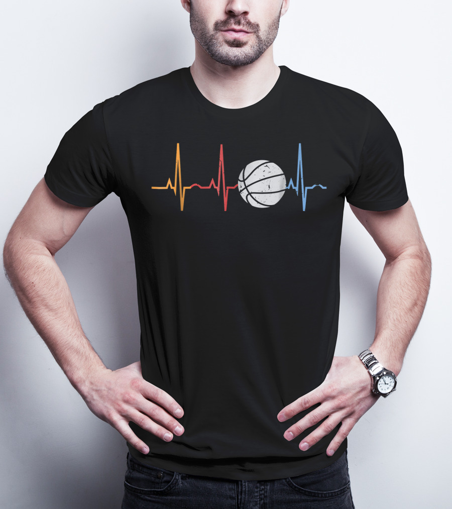 Vintage Basketball Heartbeat Retro Colorful Line Basketball T-Shirt
