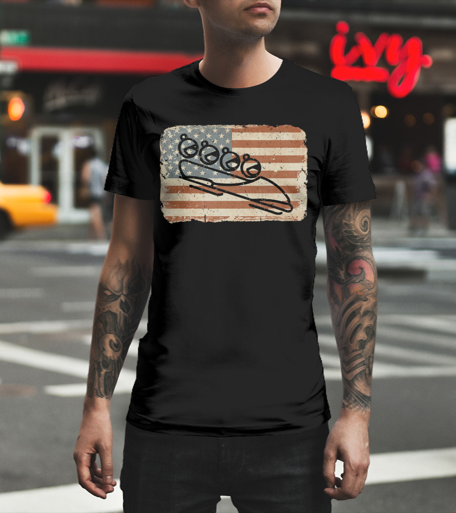 Vintage Bobsled Team On Distressed American Flag Background T-Shirt