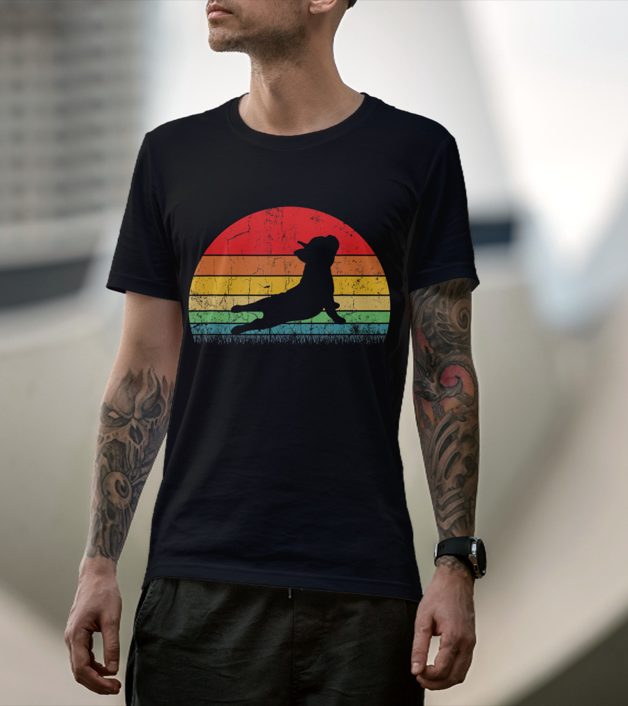 Vintage Yoga Bulldog Silhouette Sunset Frenchie T-Shirt