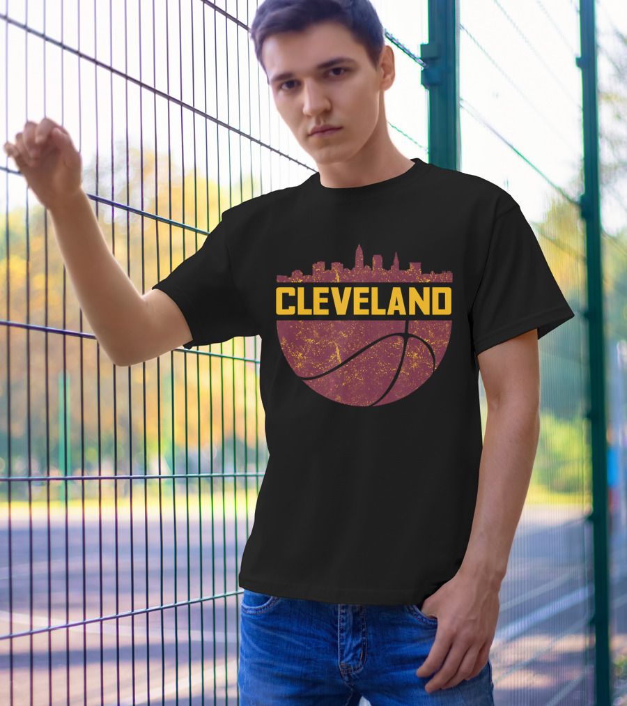 Vintage Cleveland Ohio Cityscape Skyline Basketball T-Shirt
